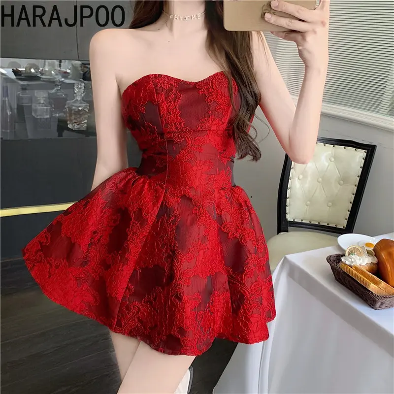 Harajpoo Mode Kleid Frauen Französisch Rot Sexy Kleid Puffy Short ...