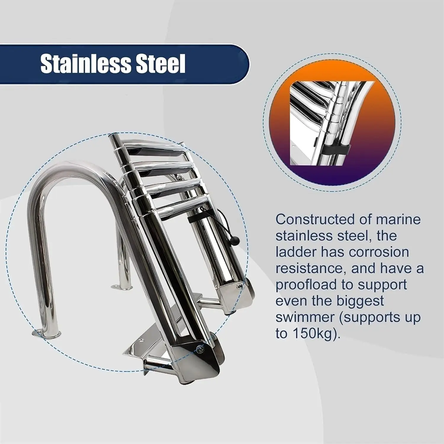 Outboard Boat Ladders 4 Step Folding, Removable Pontoon/Marine Yacht ...
