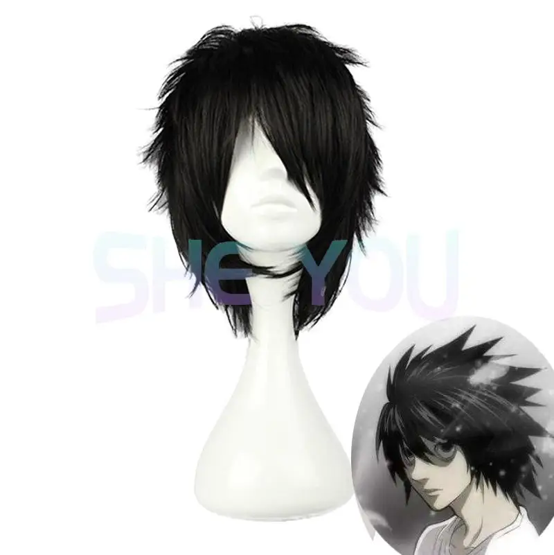 Anime Death Note L Cos Wig Mens L.Lawliet Short Black Heat Resistant ...