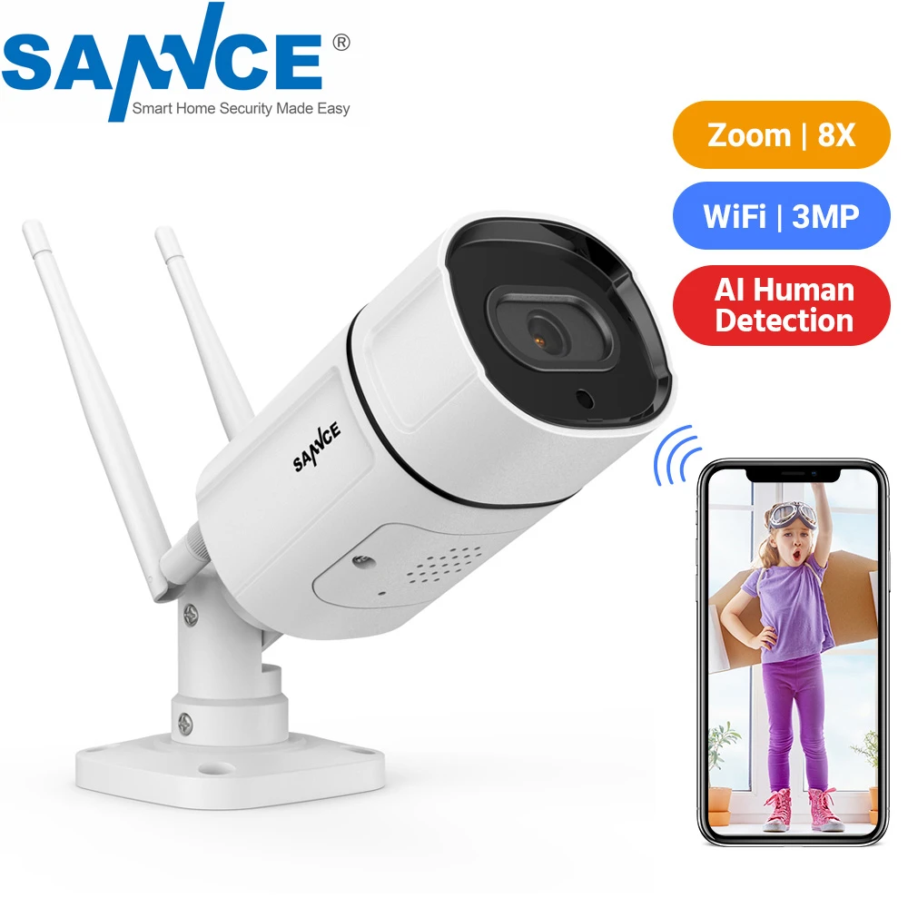 Sannce Waterproof 3mp Ip Camera Hd Wifi Wireless Surveillance Bullet ...