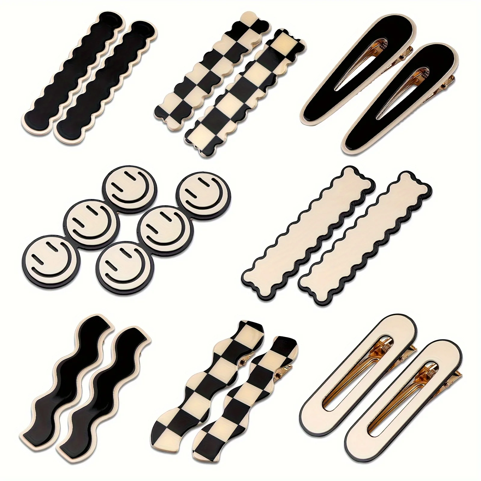 2pcs/Set Black White Checkered Hair Clips Gird Plaid Hairpin Cute ...