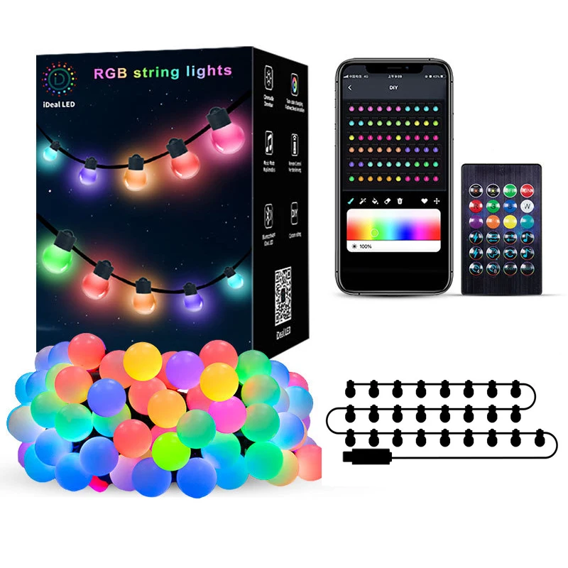 Smart-Outdoor-LED-String-Lights-Bluetooth-RGB-G40-Globe-Bulbs-Patio ...