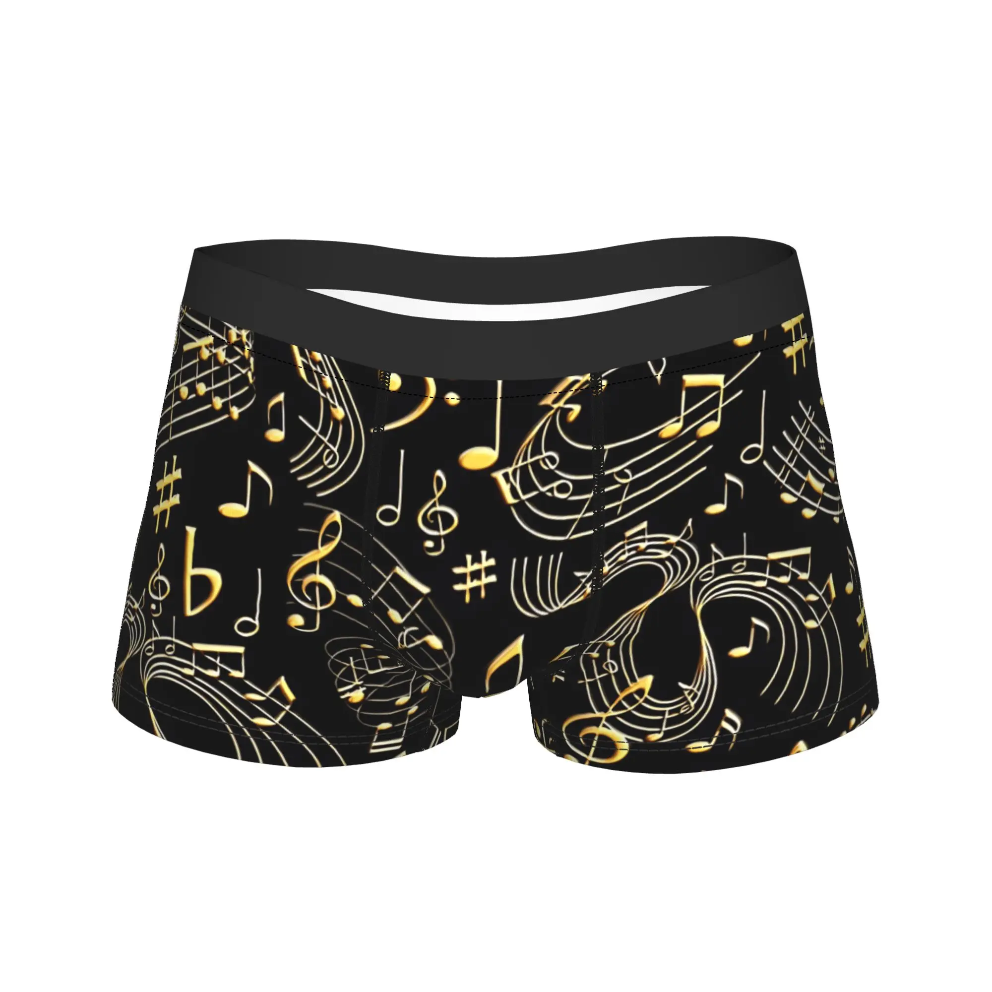Music Musical Notes Gold Embossed Underwear Men Boxer Brief Elastic ...