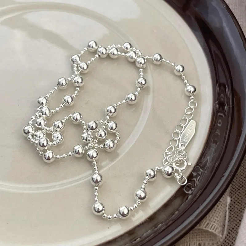 S-STEEL-925-Silver-Sterling-Round-Bead-Simple-Chokers-Chains-Necklaces ...