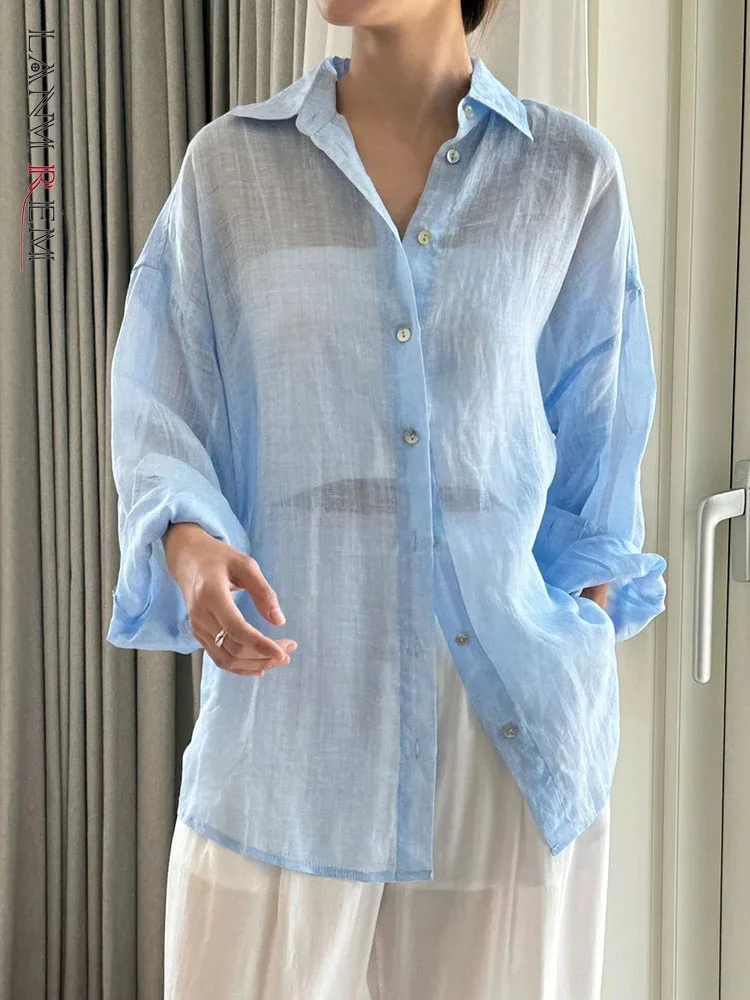 LANMREM-Linen-Sunscreen-Shirts-For-Women-Lapel-Single-Breasted-Office ...