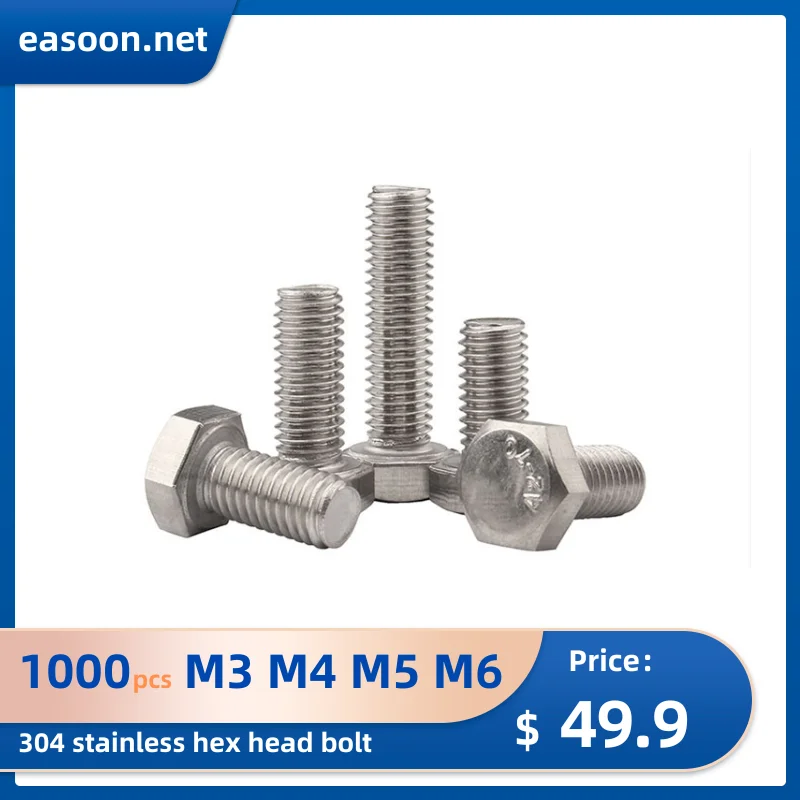 M3 M4 M5 M6 304 stainless hex head bolt