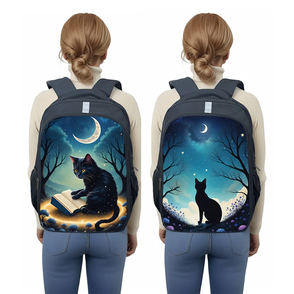 Kawaii-Black-Cat-Moon-Backpack-Starry-Sky-Kitten-Women-Rucksack-Children-School-Bags-for ...