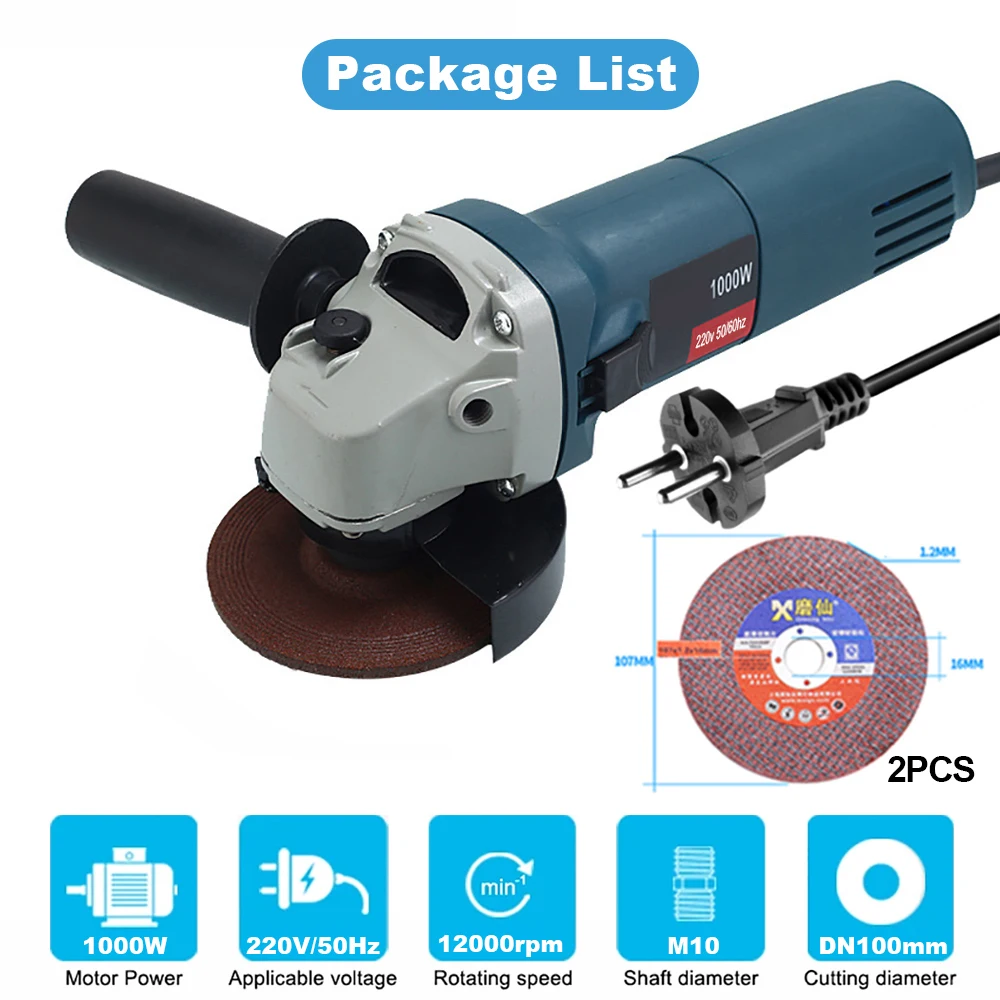 220V-100mm-125mm-Electric-Angle-Grinder-1000W-Corded-Grinder-6-Speed ...