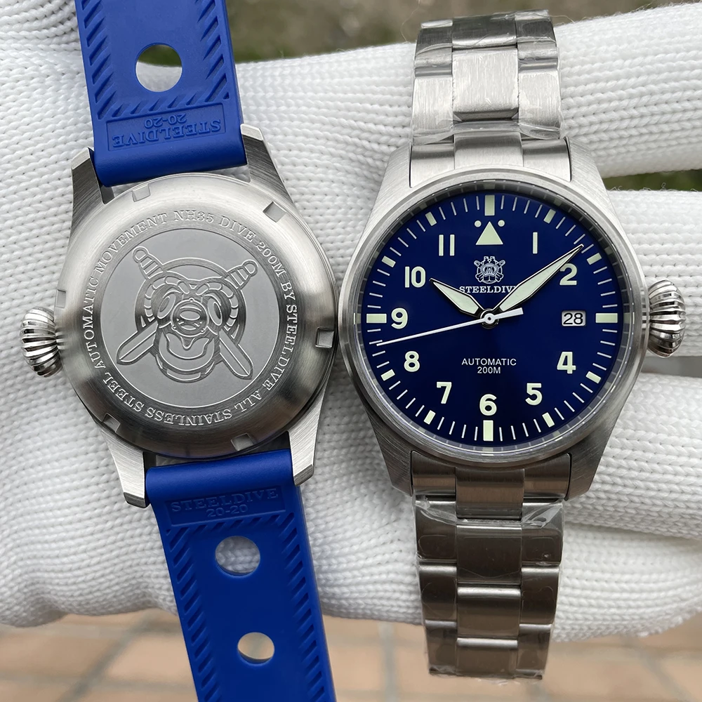 STEELDIVE SD1928 Mechanical Pilot Sapphire Crystal NH35 Movement 20Bar ...