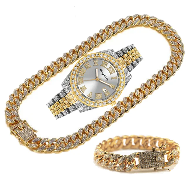 Set Mens Watches Bracelet Cuban Link Chain | Link Chain Bracelet ...