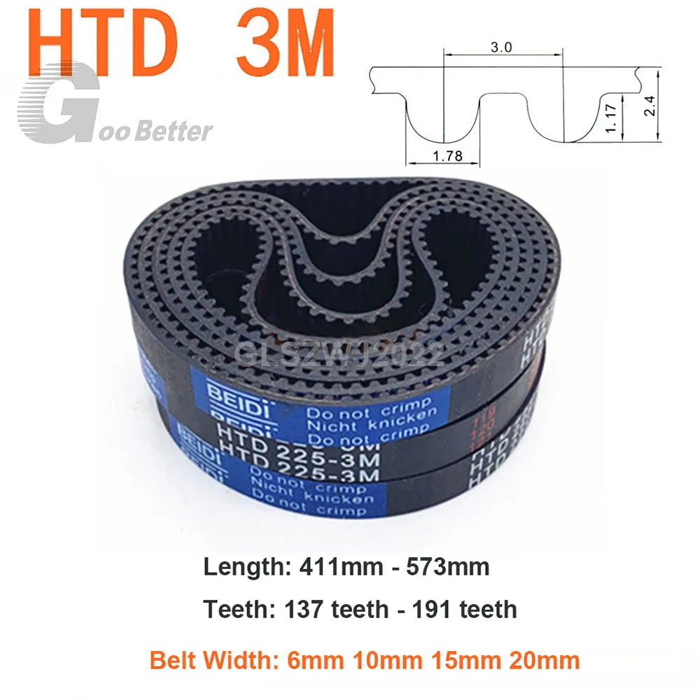 HTD 3M Rubber Timing Belt Length 411mm - 573mm Width 6 10 15 20mm ...
