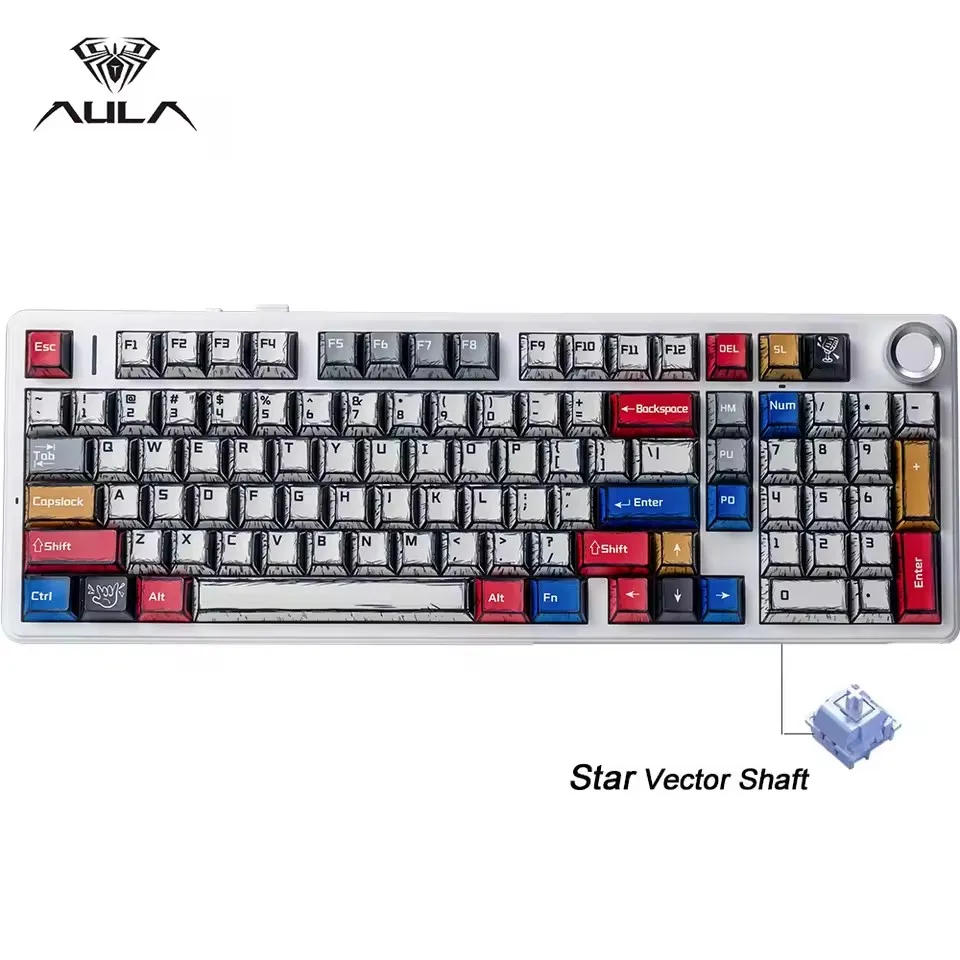 AULA F99 Pro Gaming Mechanical Keyboard PBT Comic Keycaps RGB Backlight ...
