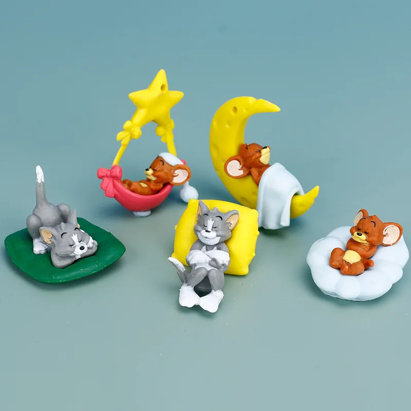 5pcs/set Tom and Jerry Tom Cat Toy Jerry Mouse Sleeping PVC Cute Figure ...