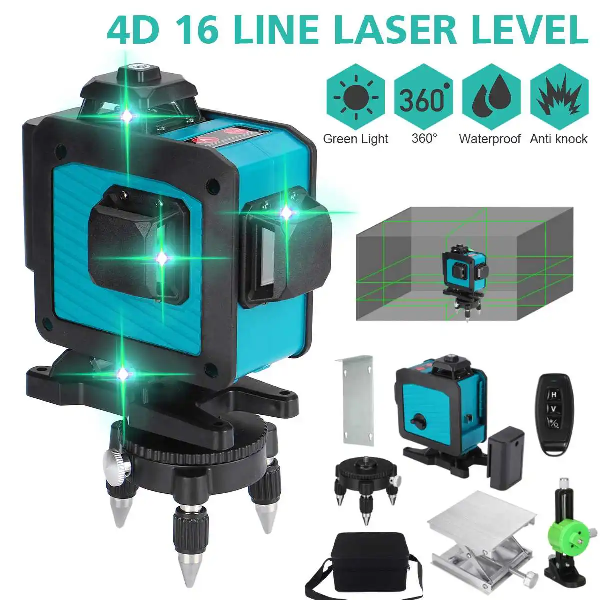 16-Lines-4D-Laser-Level-Green-Beam-Line-Self-Leveling-360-Horizontal ...