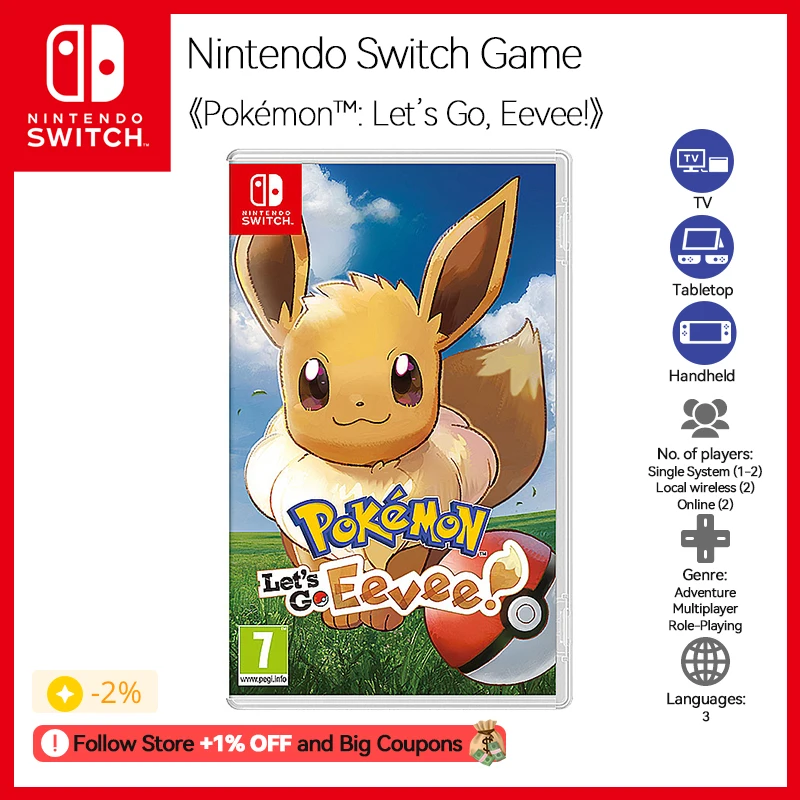 Nintendo Switch Game Pokémon Lets Go Eevee Genre Adventure Multiplayer ...