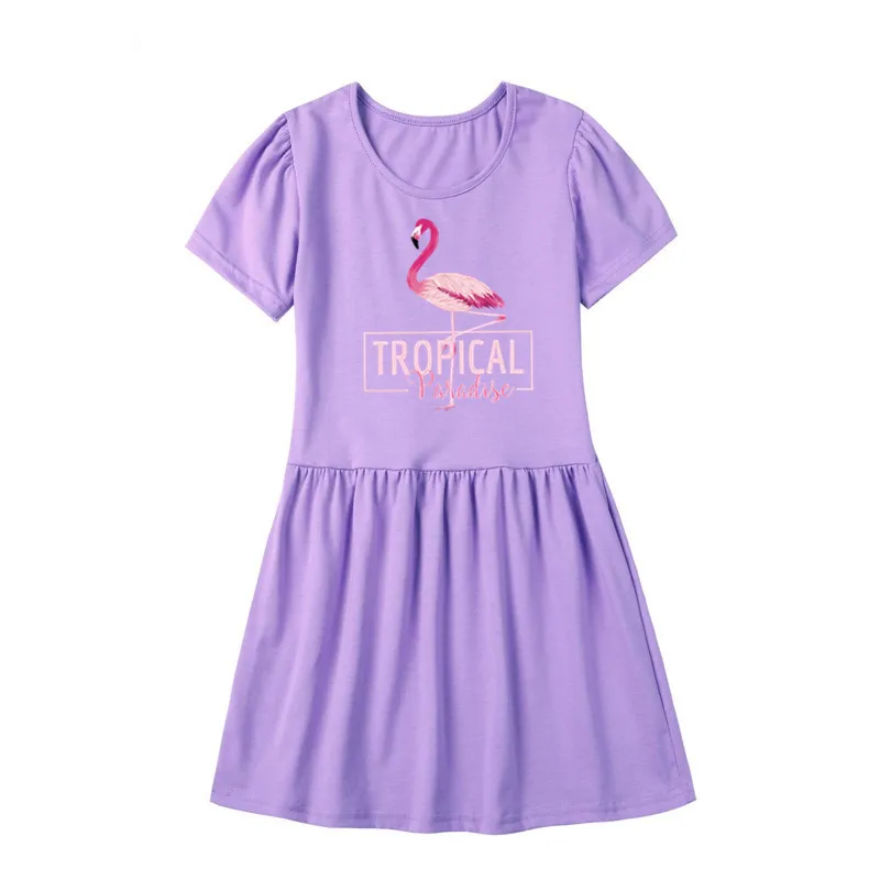 Girls-Flamingo-Print-Short-Sleeve-Casual-Princess-Dress-For-Party ...