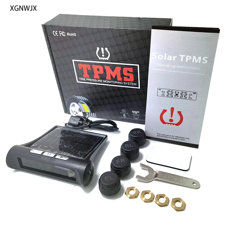 Solar-Powered-Wireless-Tire-Pressure-Monitor-System-TPM-External-T1-Car ...