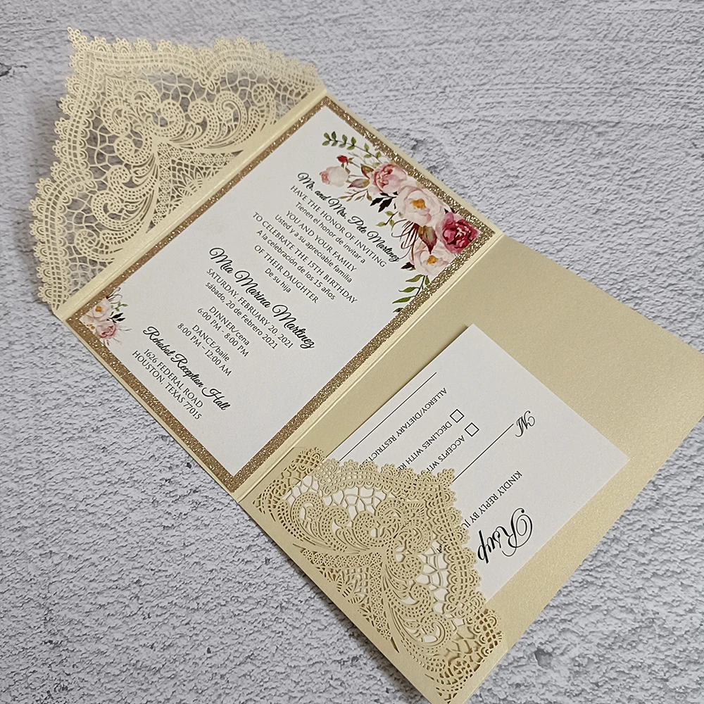 Lace Wedding Invitations Pocket