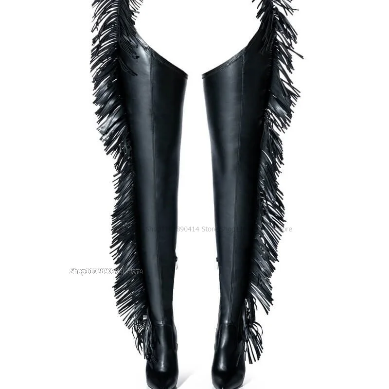 Botas-puntiagudas-decorativas-con-borlas-negras-Para-mujer-Zapatos-de ...