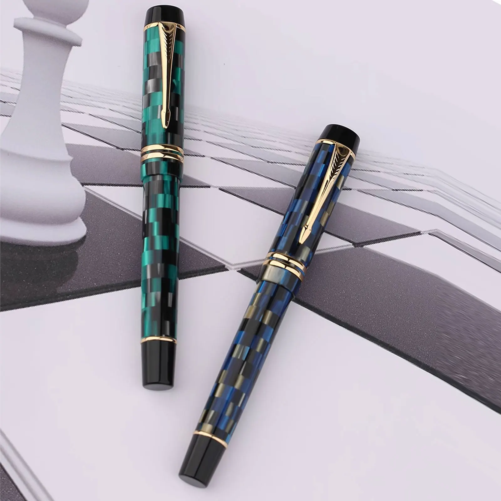 New MAJOHN M600 Resin Fountain Pen with Converter Checkerboard BOCK Nib ...