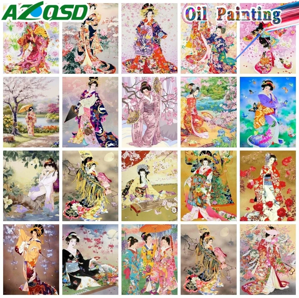 AZQSD-Japanese-Woman-Oil-Painting-By-Numbers-Girl-Home-Decor-Paint-On ...