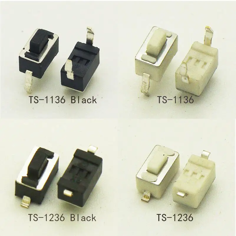 50/100PCS 3X6mm H=5/4.3mm DIP 2Pin SMT 260GF Micro Switch Black White ...