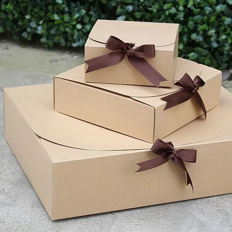 Black-White-Kraft-Paper-DIY-Gift-Box-With-Bow-Ribbon-Wedding-Birthday ...