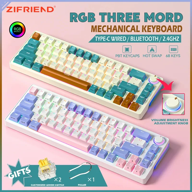 ZIFRIEND-68-Keys-Wired-Wirless-Mechanical-Keyboard-PBT-RGB-Bluetooth-2 ...