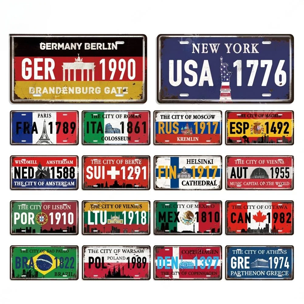 Country-Metal-Sign-Decors-Licenses-Plate-Plaque-Metal-Vintage-Tin-Sign ...