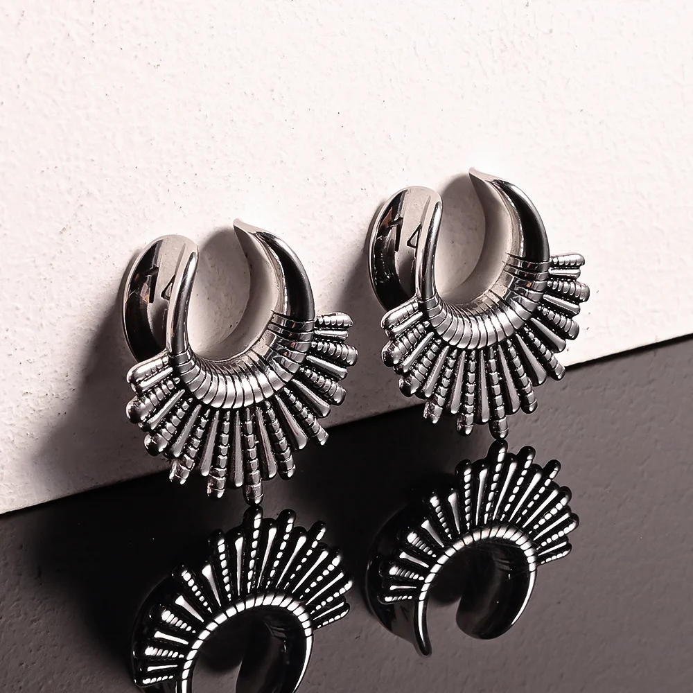 Vankula 10pc Ear Saddle Tunnels Plugs Vintage Spine Stainless Steel Ear