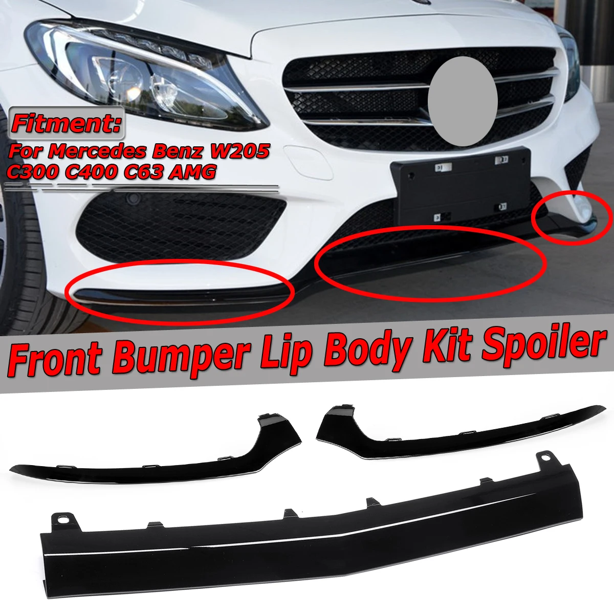 Car Front Bumper Lip Lower Splitter Cover Molding Trim For Mercedes For ...