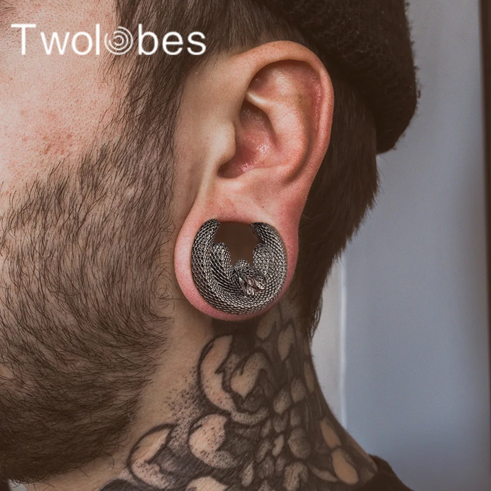 Towlobes-2PCS-Coiled-Snake-Saddle-Hangers-Gauges-Plugs-Tunnels-Piercing-Body-Jewelry-Stainless ...