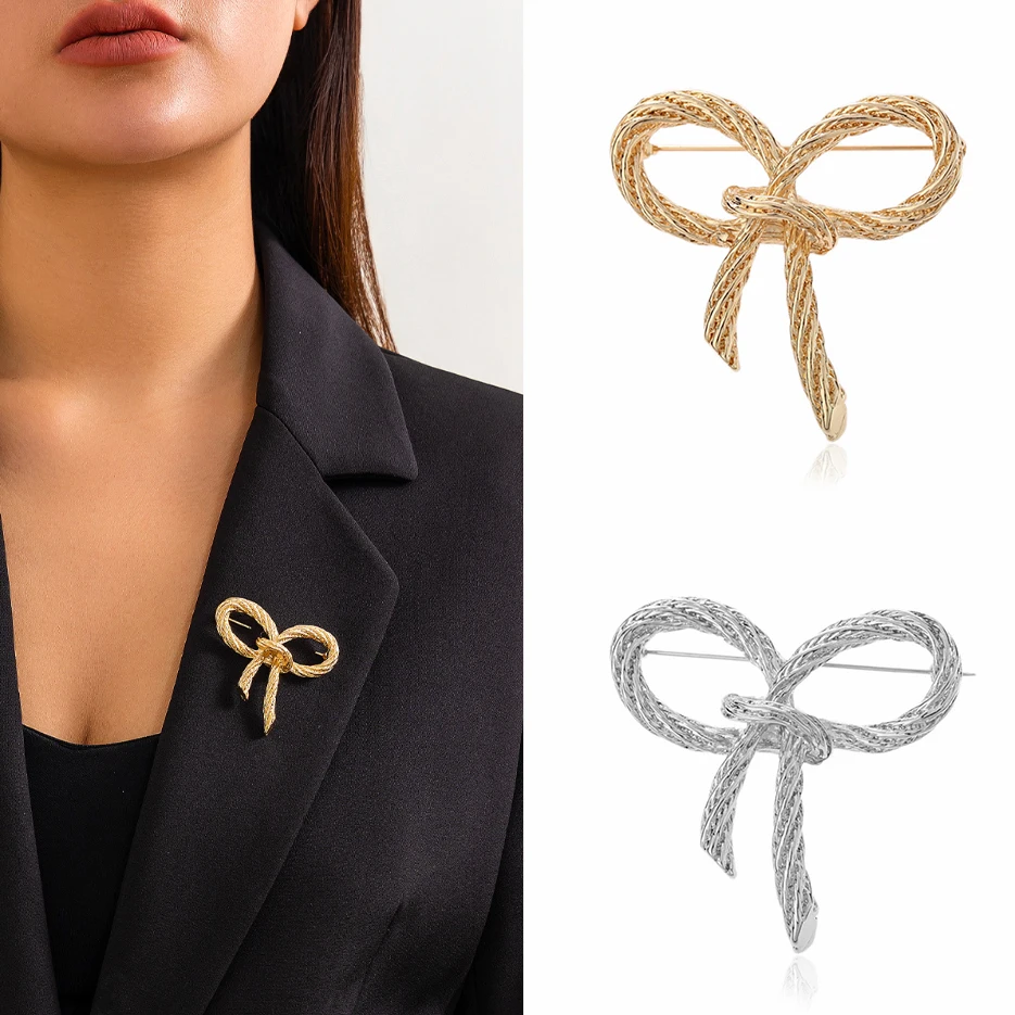 Vintage Gold Color Metal Bowknots Brooch Pin For Woman Lapel Pin ...