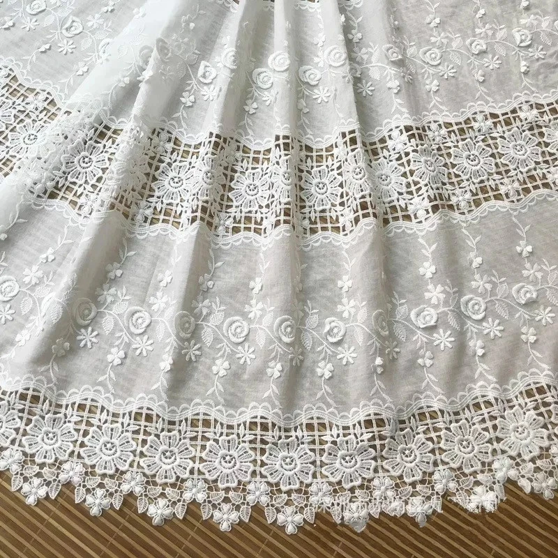 Tela-de-algod-n-Natural-blanco-tejido-de-encaje-bordado-3D-calado-hecho ...