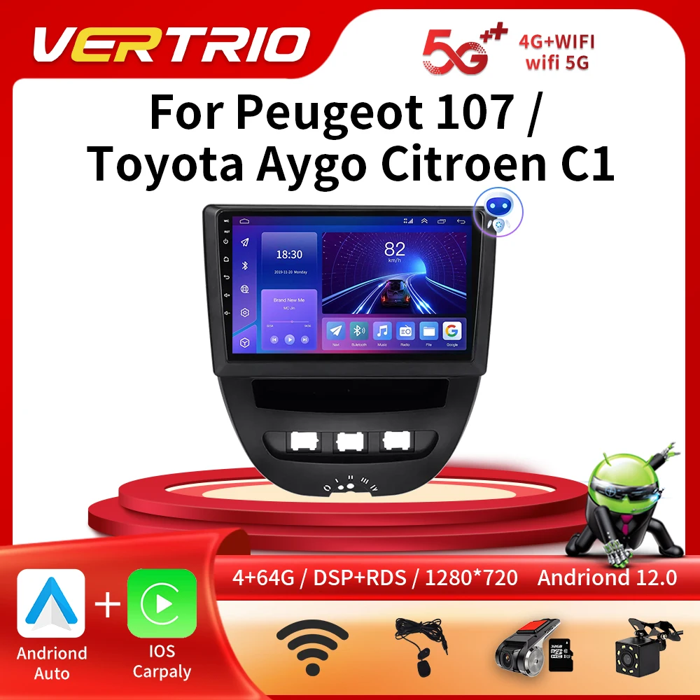 Android 12.0 2 Din Car Multimedia Player For Peugeot 107 Toyota Aygo ...