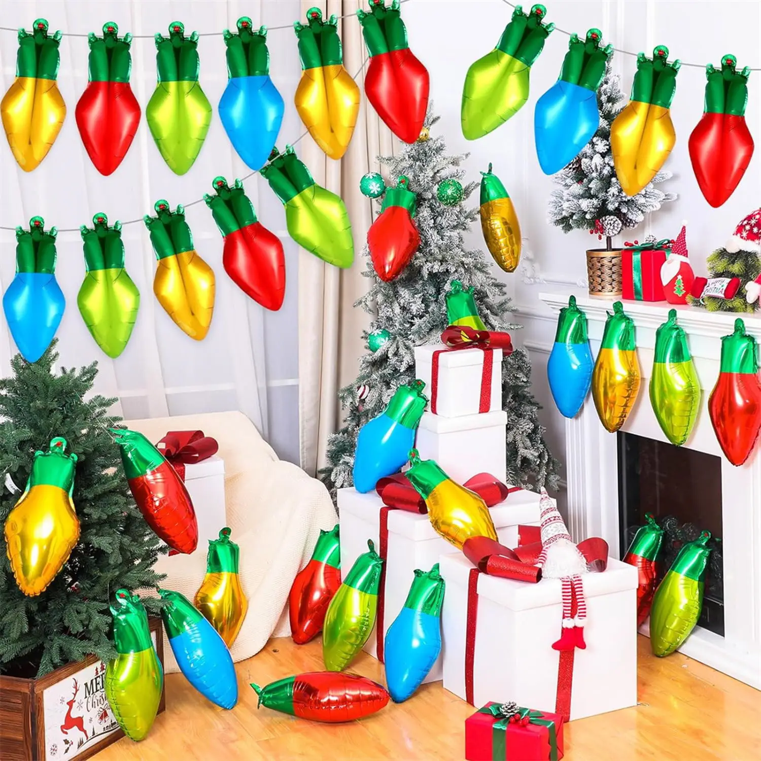17 inch 18pcs Christmas themed color light bulbs, aluminum film ...