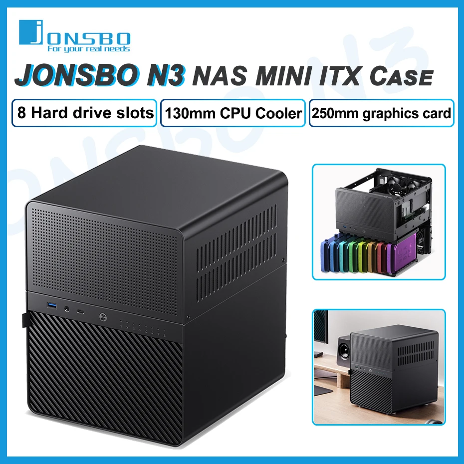 JONSBO N3 NAS Mini Case, All-in-One alumínio ITX Chassis, 8 Disco ...