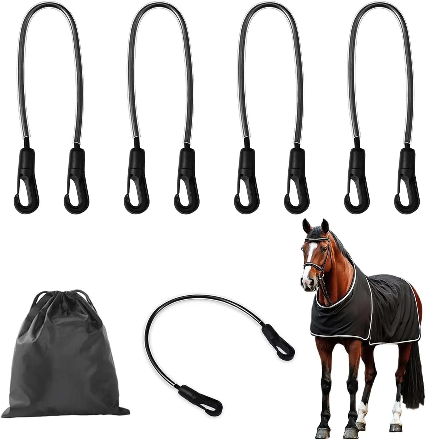 5 Pack Horse Blanket Straps Adjustable Elastic Tail Strap, Stretch ...