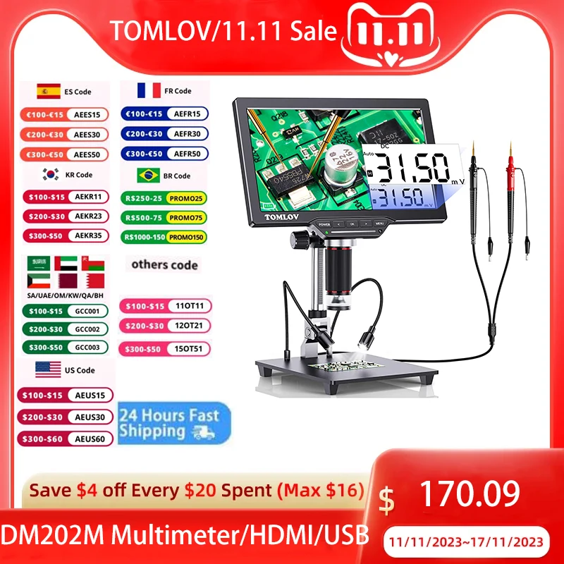 TOMLOV-DM202M-HDMI-Digital-Microscope-with-Multimeter-10-1-Soldering ...