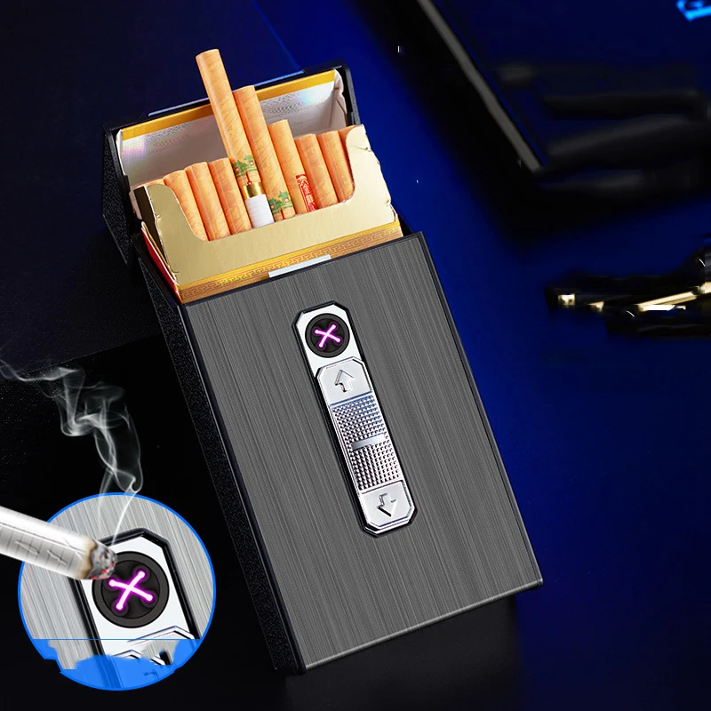Cigarette-Case-with-Lighter-20pcs-Slim-Cigarettes-Box-USB-Lighters-2-in ...