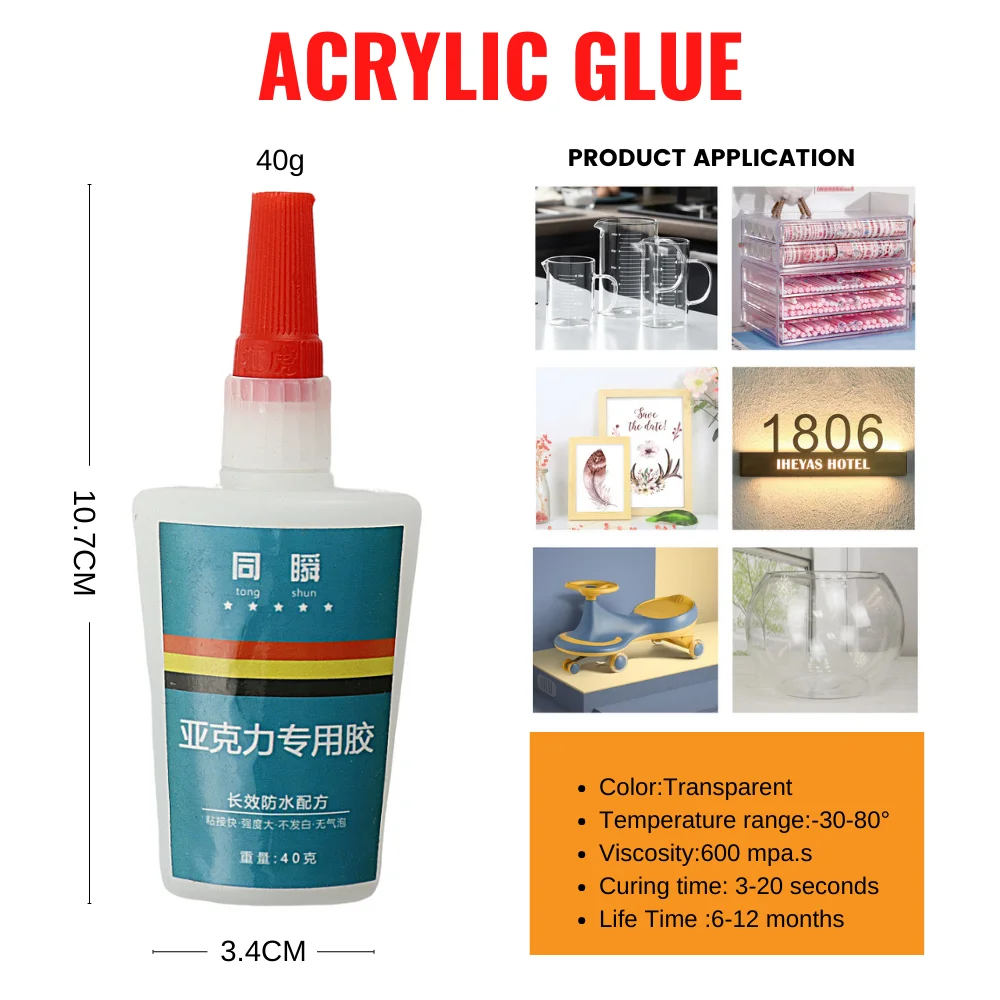 Pegamento acrílico instantáneo fuerte de 40g, adhesivo PMMA ABS ...