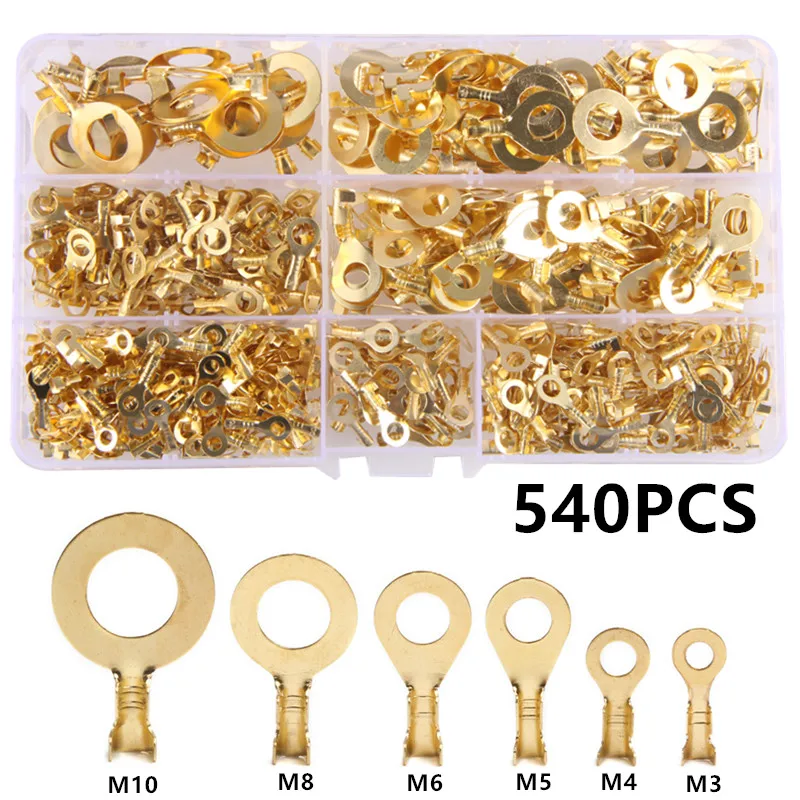 150-300-540PCS-M3-M4-M5-M6-M8-M10-Ring-Lugs-Eyes-Copper-Crimp-Terminals ...