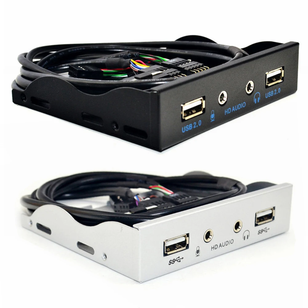 9 Pin to 4 Port HUB Floppy Bay PC Case 2 USB 2.0 HD Audio 3.5mm Front ...