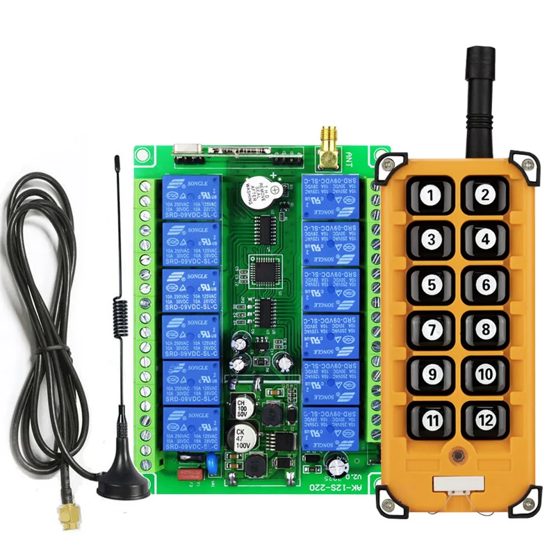 3000m DC 12V 24V 48V 433mhz 12 channel RF Wireless Remote Control switch Industrial crane ...