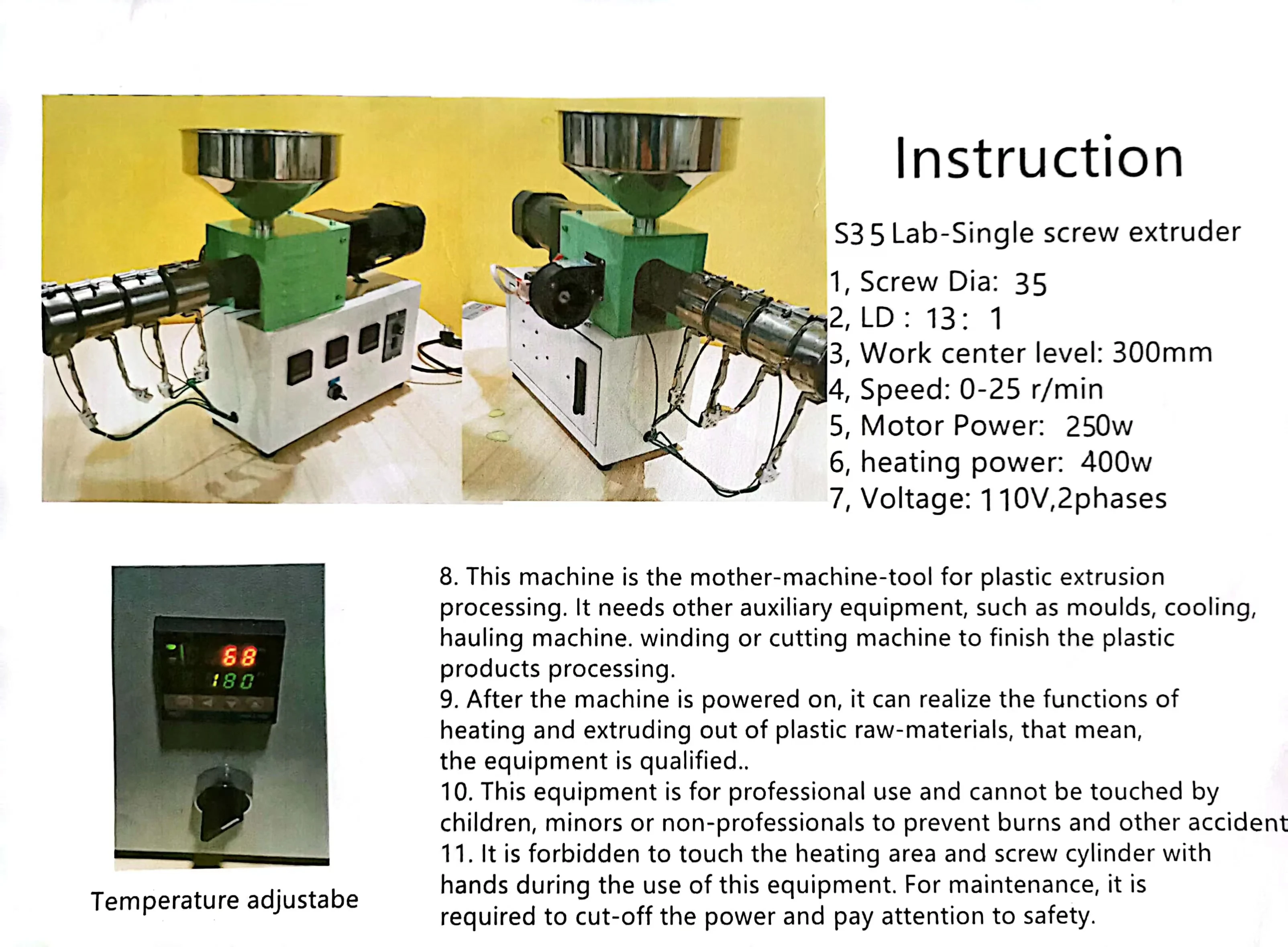 SJ35 Single Screw Extruder Desktop Plastic Filament Extrusion 3kg/h for ...