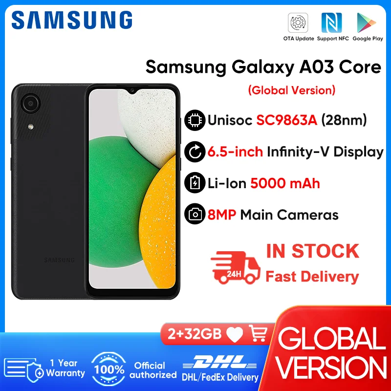 Samsung-Galaxy A03 Core 4G Smartphone, Android 11, Unisoc, SC9863A ...