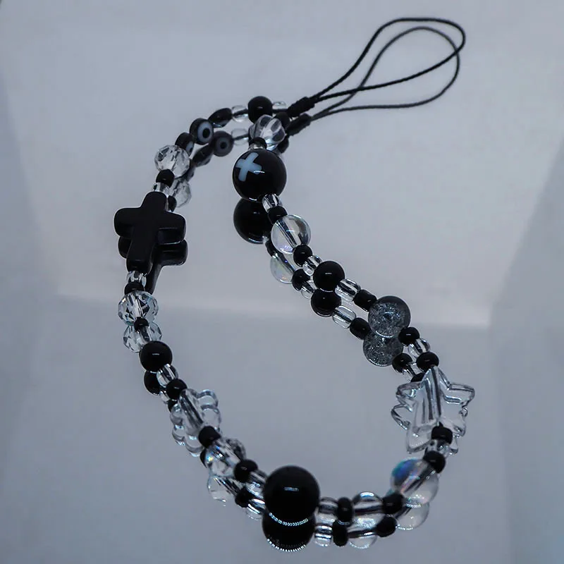 Black-Cross-Beaded-Phone-Charm-Mobile-Phone-Chain-Women-Girls-Acrylic ...
