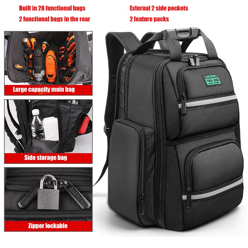 Electrician Backpack with Tools Hardware Multifunctional Tools Pocket ...