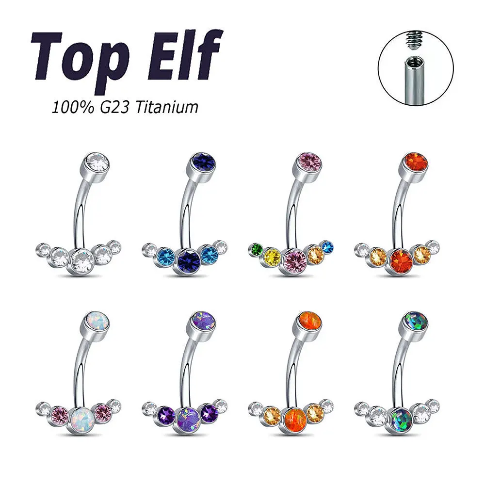 G23 ASTM F136 Titanium Opal Belly Ring 14G Navel Piercing Sexy Belly Button Ring Piercing Sexy ...