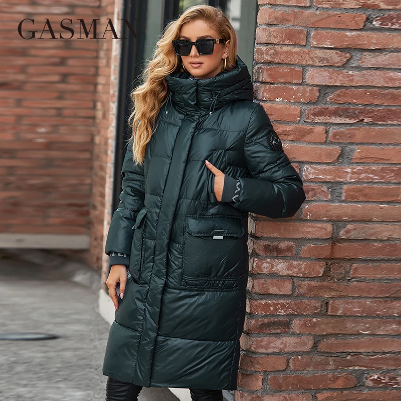 GASMAN 2022 Women down Jacket Long Classic zipper design Big Pocket Stand Collar Hooded Slim ...